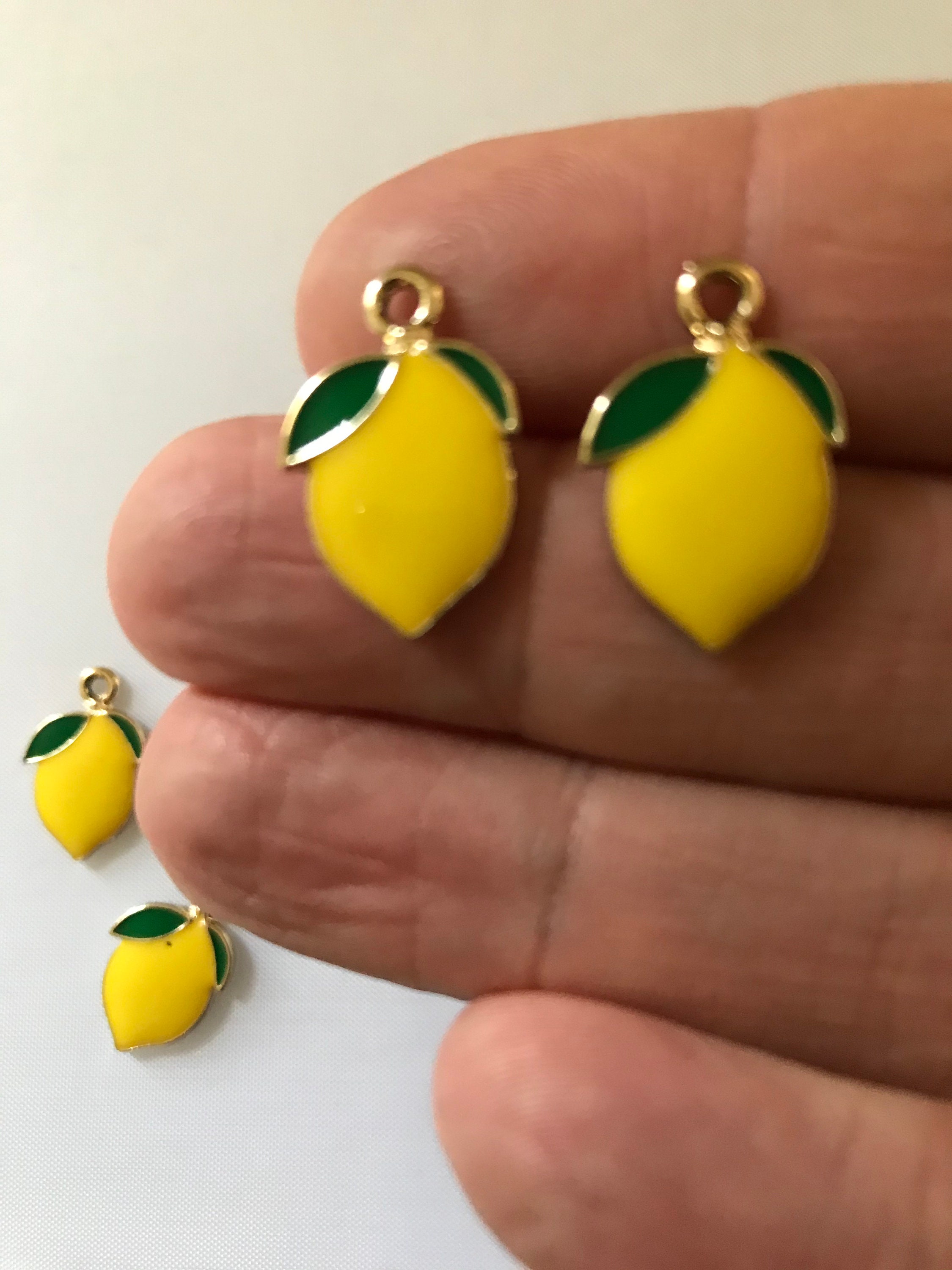5 Enamel Lemon Charms 20mm X 13mm | Etsy UK