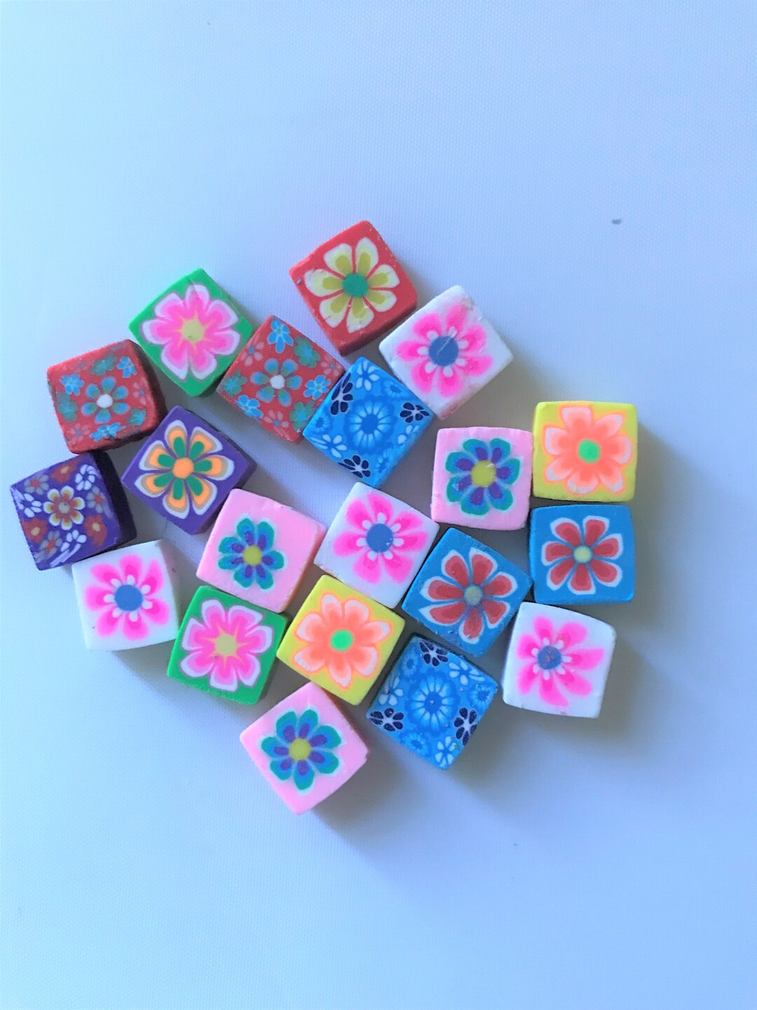 20 Assorted Colour Polymer Clay Rectangle Flower Beads 10mm - Etsy UK