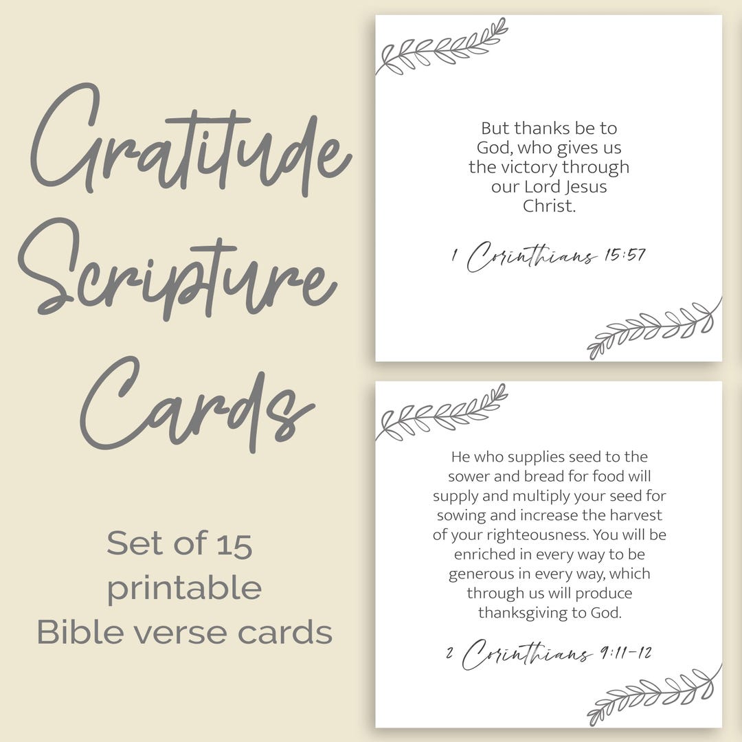 Gratitude Bible Verse Printable Cards, Scripture Cards, Memory Verse ...