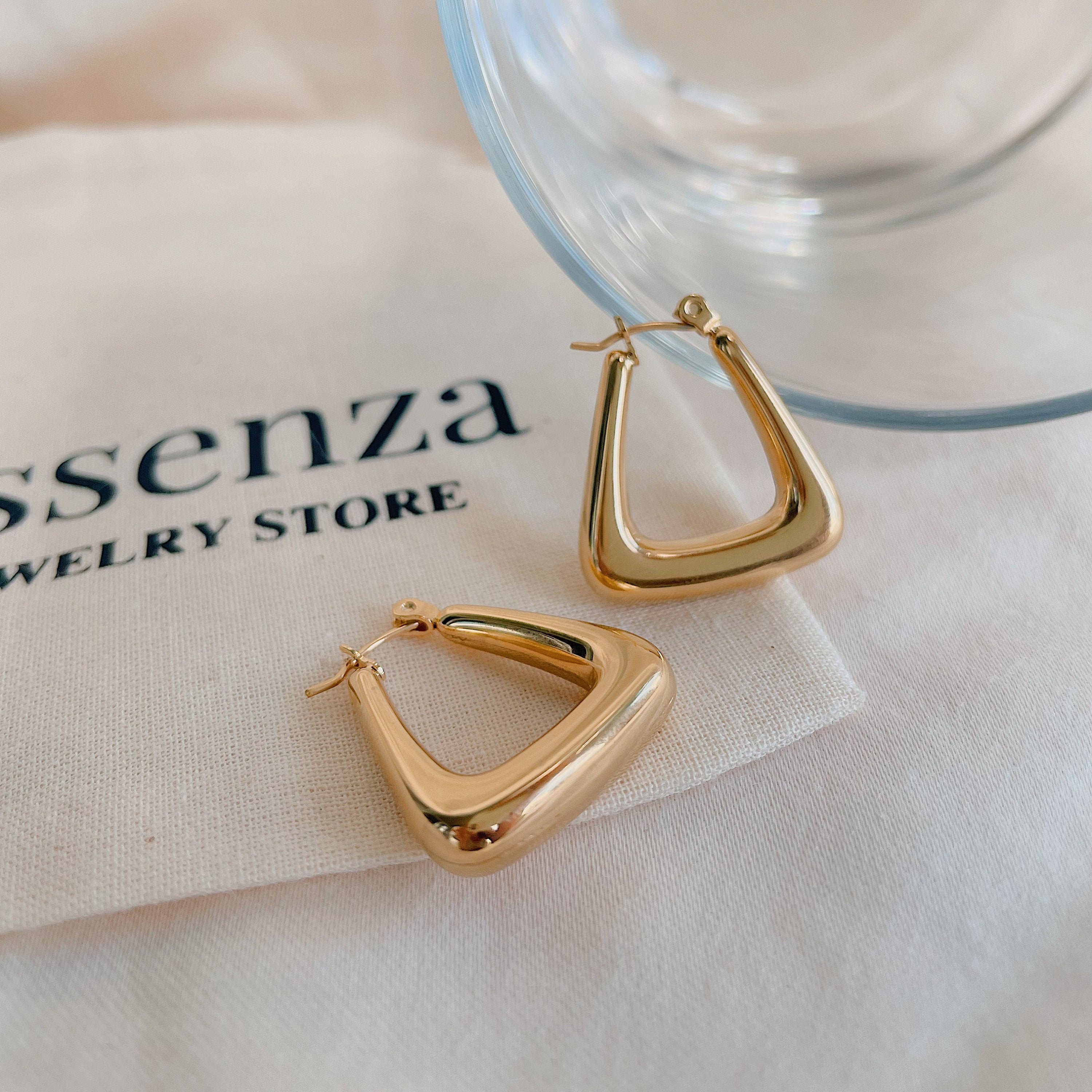 Triangle Gold Hoop Earrings Chunky Gold Hoops Thin Gold Hoop - Etsy