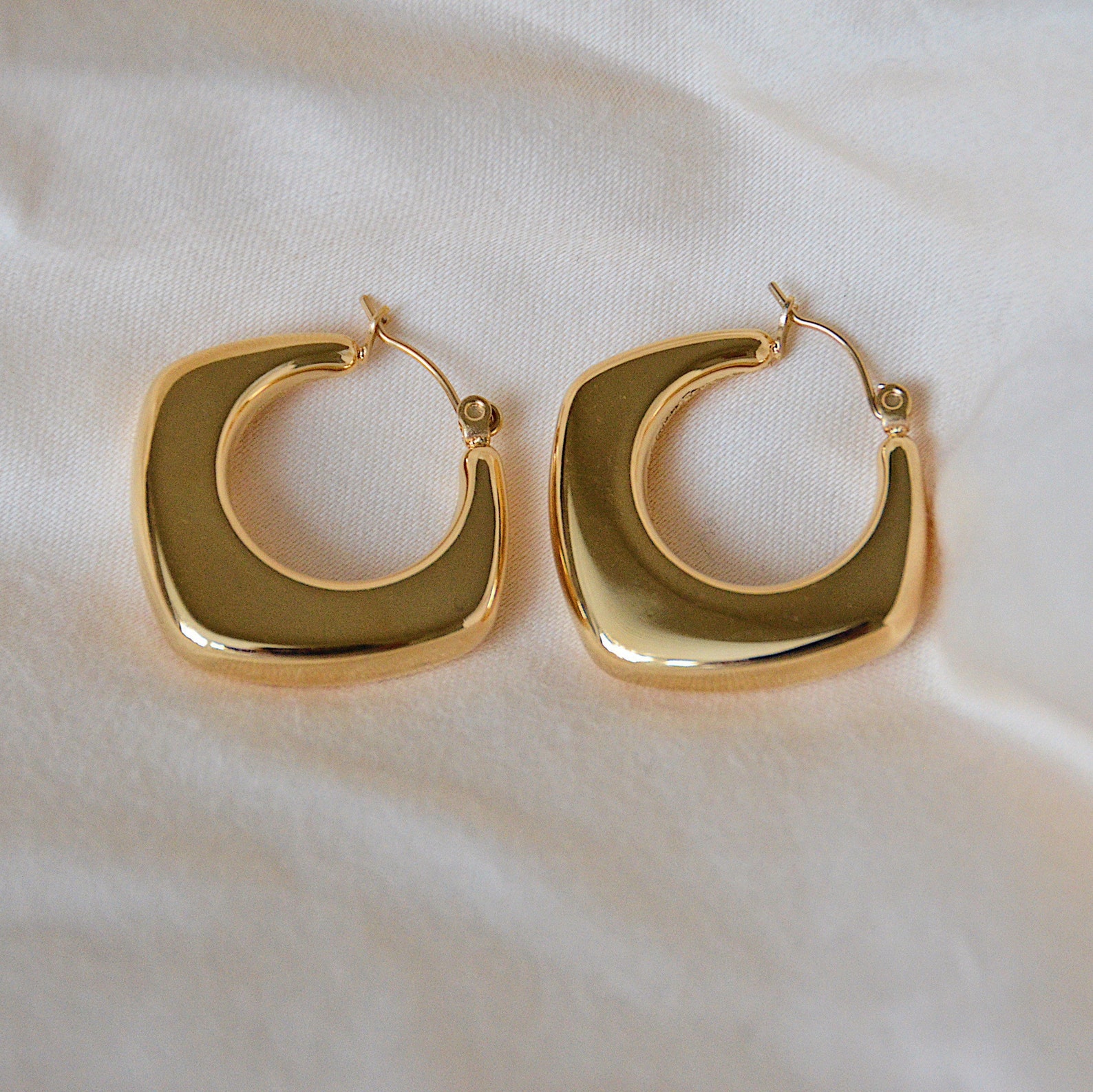 18k Gold Square Hoop Earrings Chunky Gold Hoop Earrings - Etsy