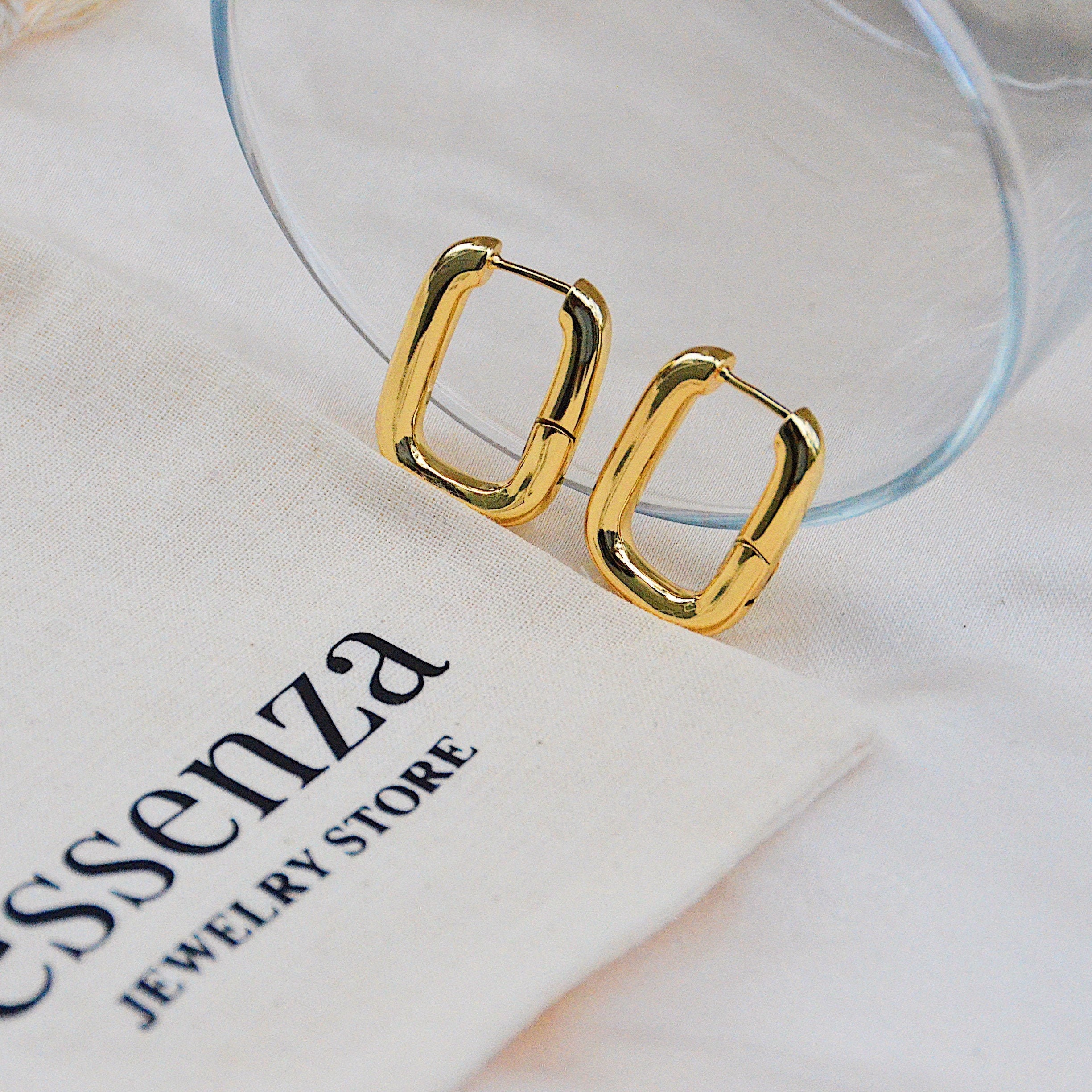 Gold Filled Rectangle Huggie Hoops Thick Gold Hoop Earrings - Etsy