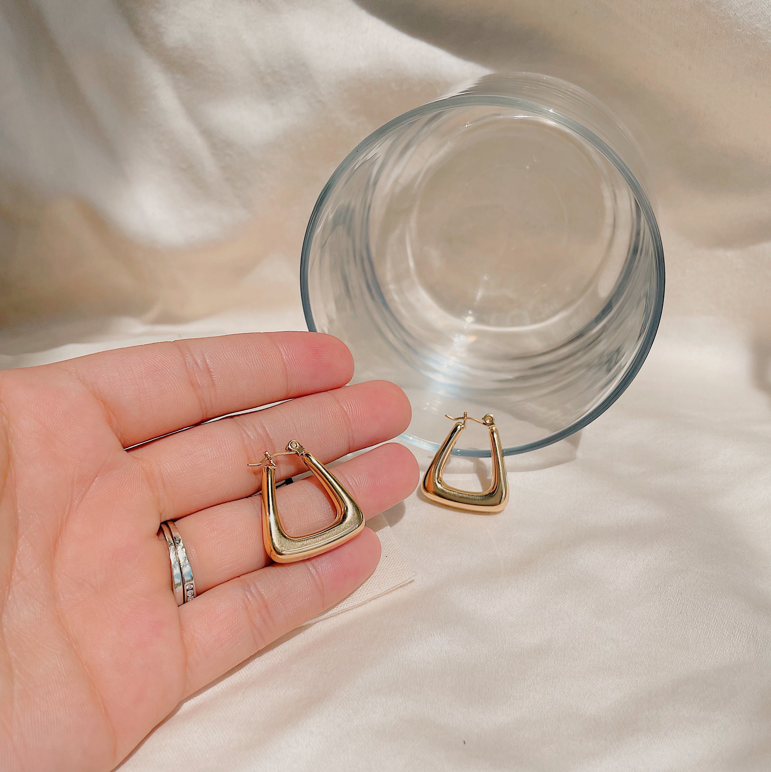Triangle Gold Hoop Earrings Chunky Gold Hoops Thin Gold Hoop - Etsy