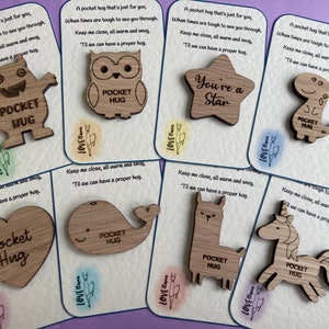 Pocket Hug Wooden Token Poem Heart Llama Owl Monster - Etsy