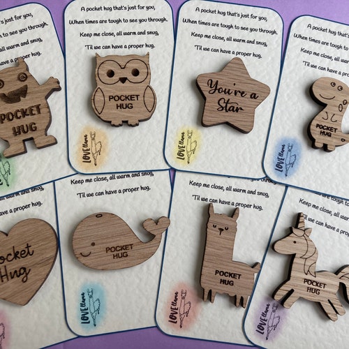 Pocket Hug Wooden Token Poem Heart Llama Owl Monster - Etsy
