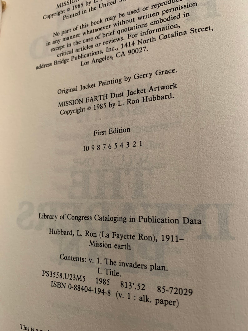 THE INVADERS PLAN Mission Earth Vol. 1 L. Ron Hubbard Scarce First ...