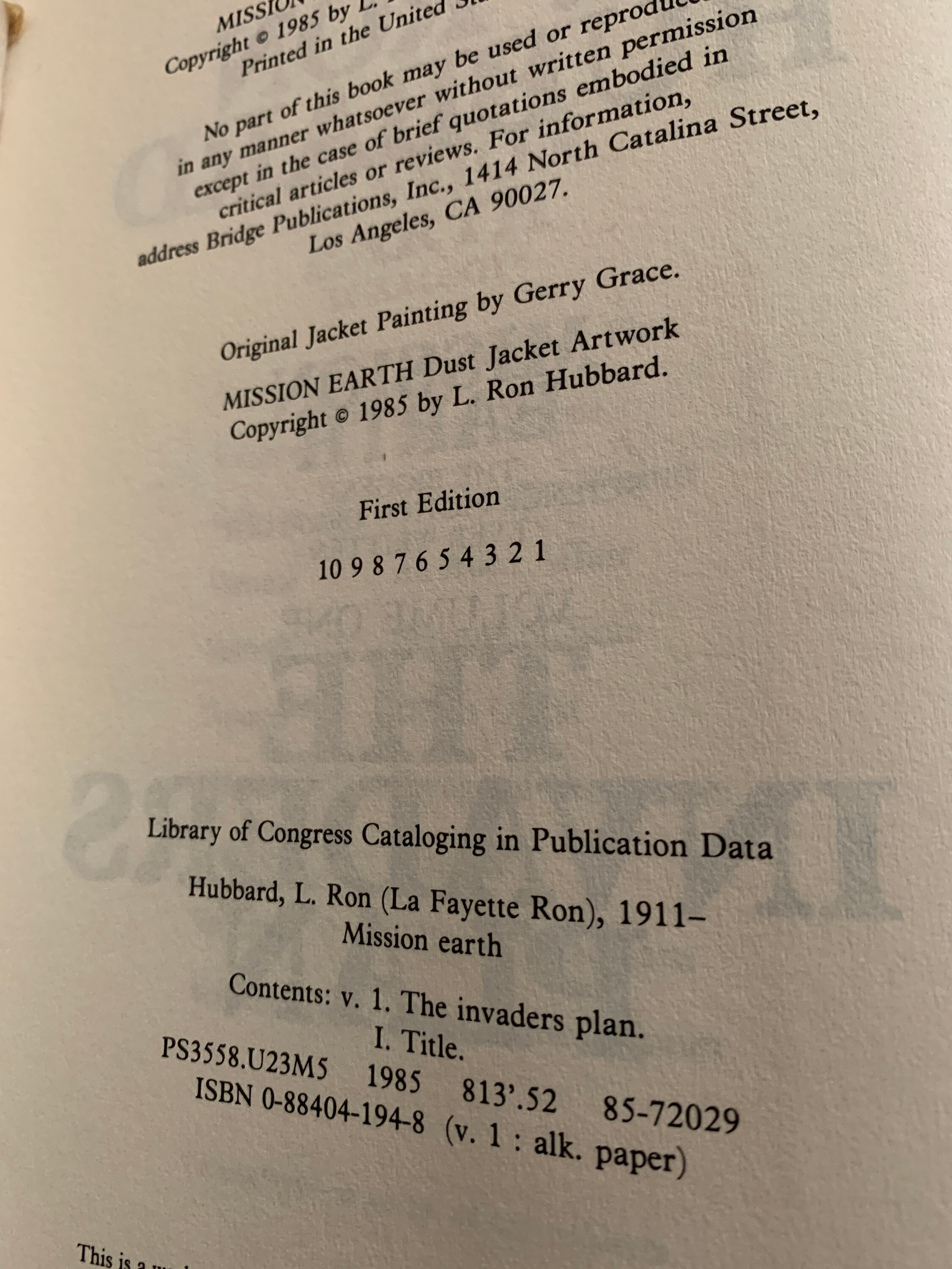 THE INVADERS PLAN Mission Earth Vol. 1 L. Ron Hubbard Scarce First ...