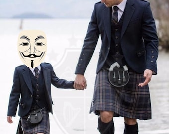 Scottish Men's Prince Charlie Jacket With 5 Button Vest Serge Wool ...