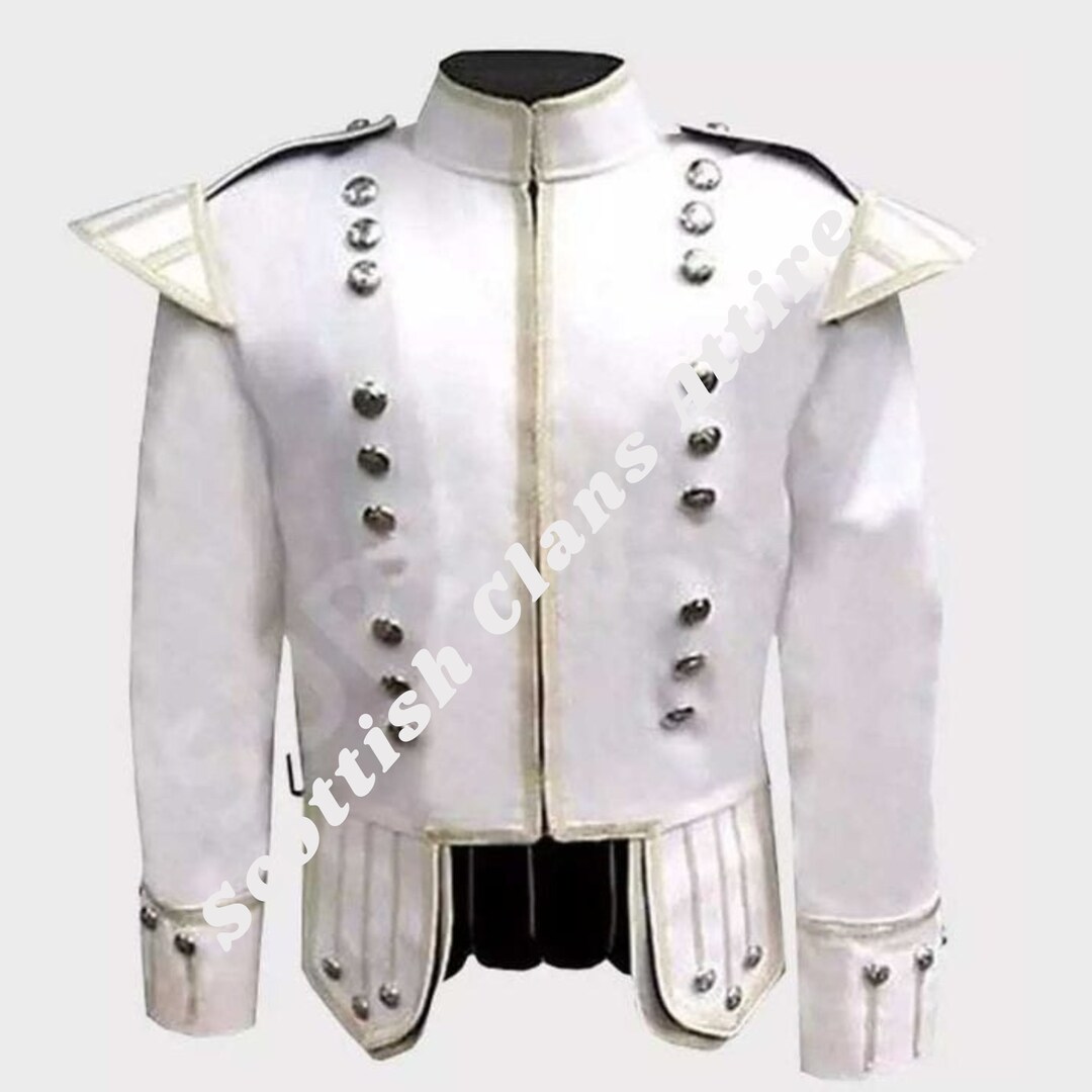 Scottish Military Doublet Jacket - White Blue Military Piper Drummer ...
