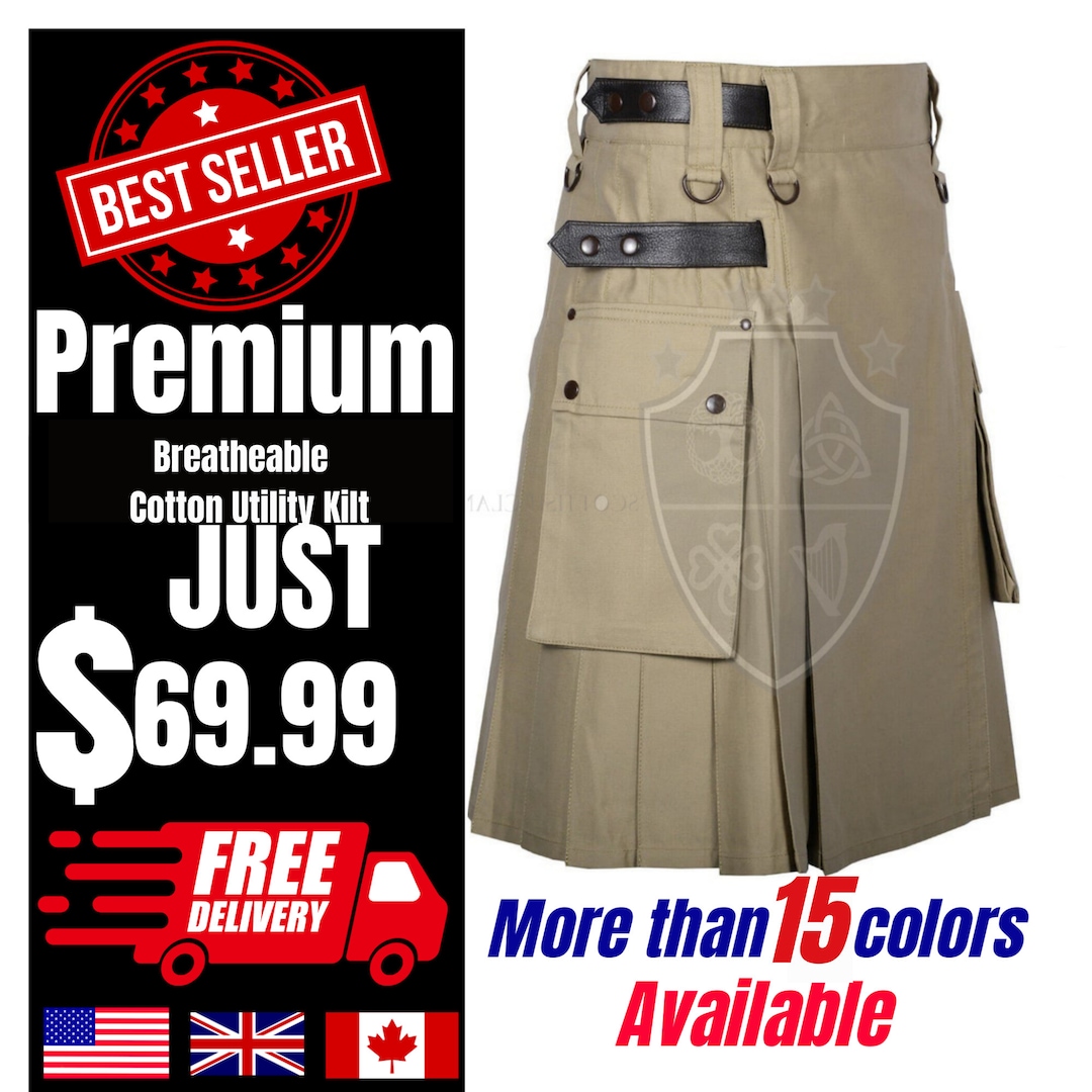 Custom Made Scottish Utility Kilts for Men Working Kilts With Cargo Pockets - Heavy Drilled ...