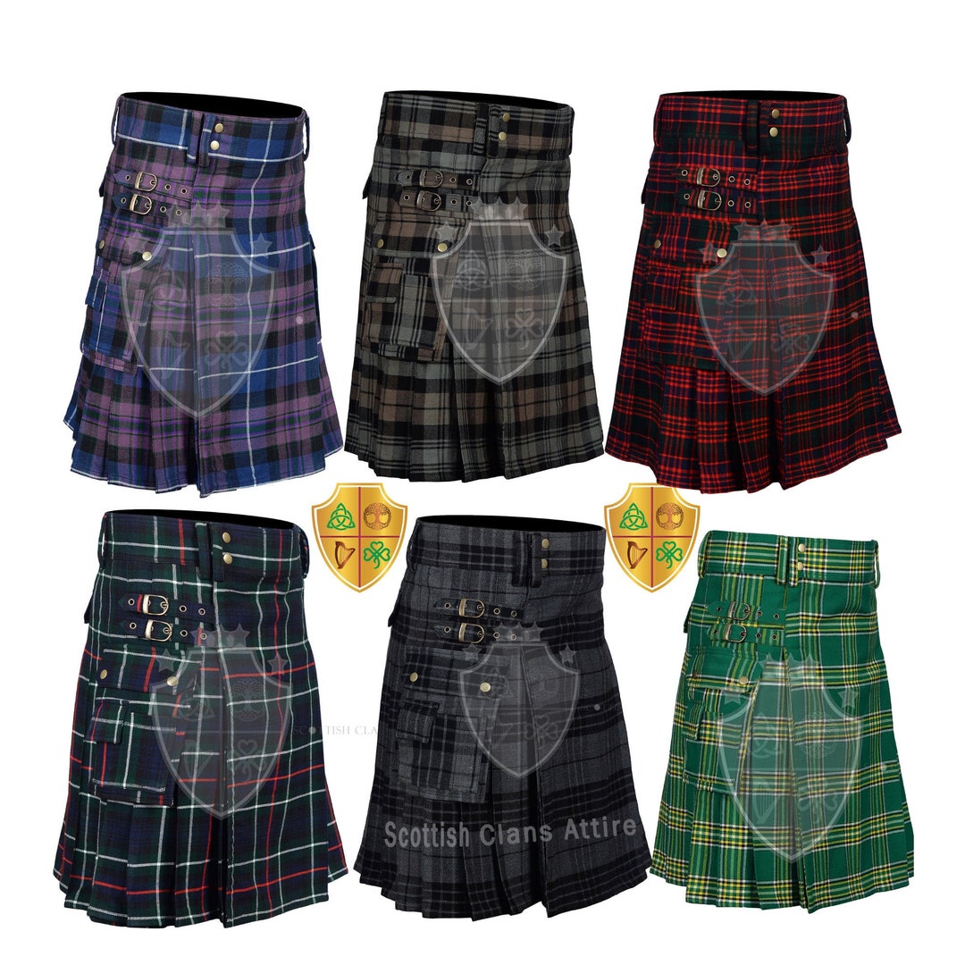 Scottish Highland Men's Tartan Handmade Kilt Traditional Wear 8 Yard Kilts Available in Various ...