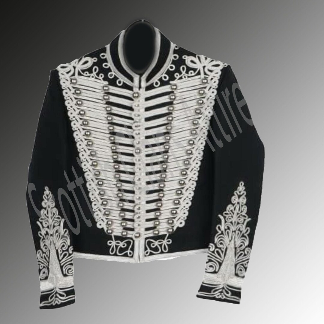 Napoleonic Hussar Jacket: Black Wool Military Tunic With Silver ...