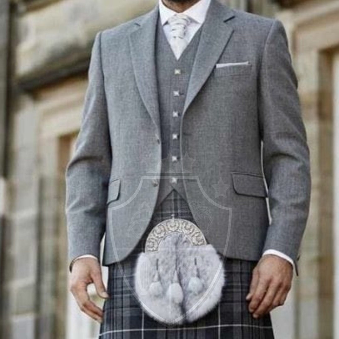Men's Scottish Grey Wool Argyle Kilt Jacket & Vest: Wedding Outfit - Etsy