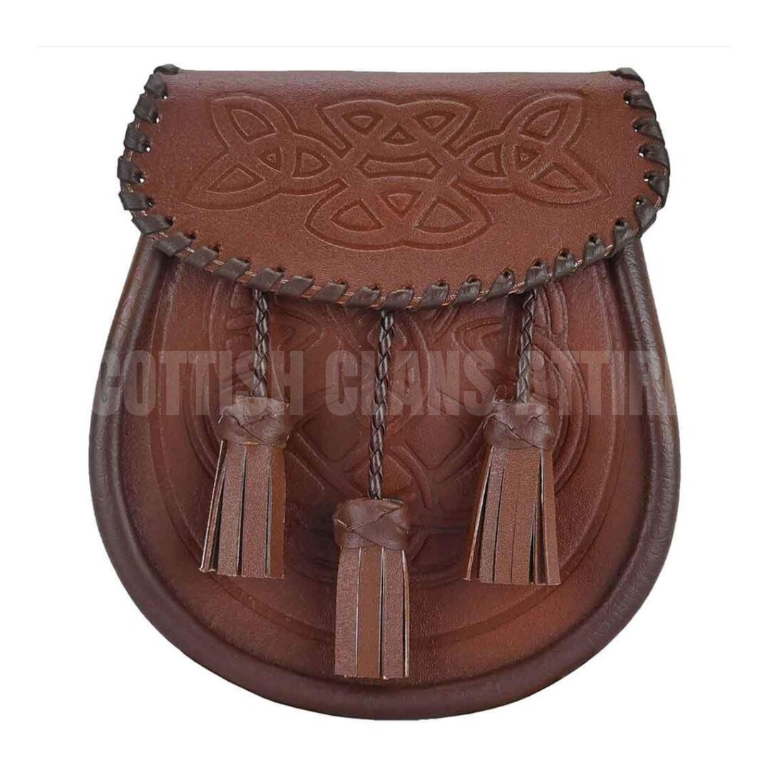 Scottish Kilt Sporran Handmade Premium Leather With Chain Strap Semi ...