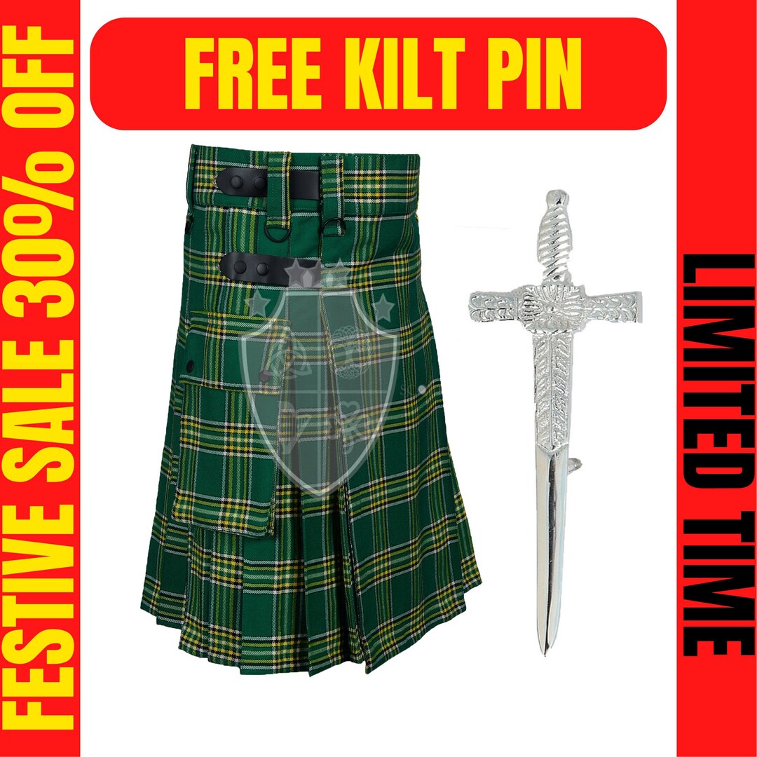 Wool Blend Utility Kilt With Double-sided Cargo Pockets 8 Yards, 16oz ...