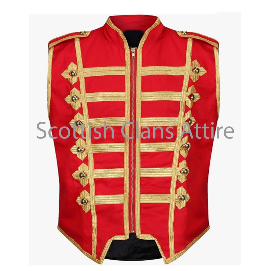 Hendrix Military Army Red With Gold Braiding Front Hussar Waistcoat ...