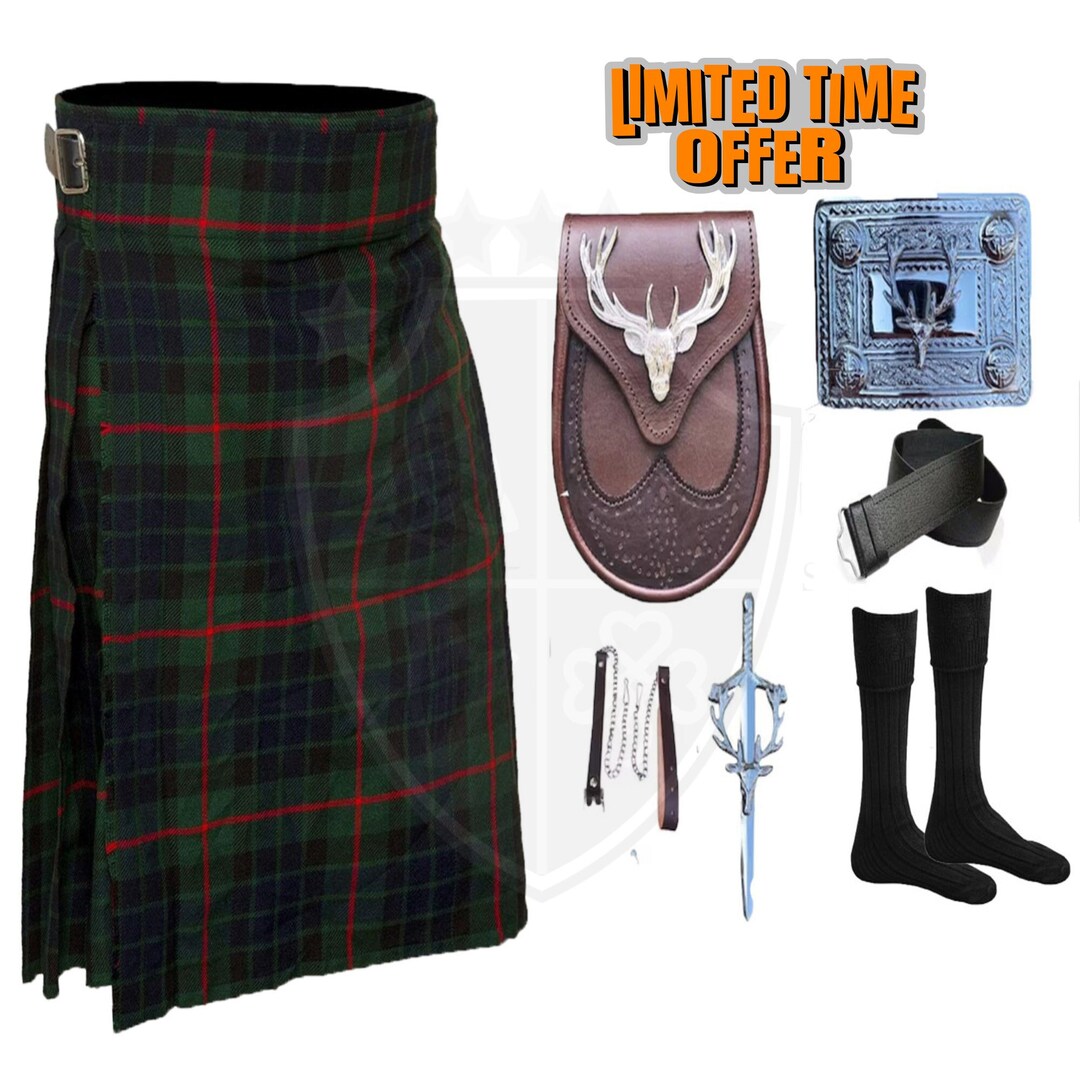 Handmade Scottish 8 Yard Tartan Kilt Set - Scottish Clan Tartan Kilt ...