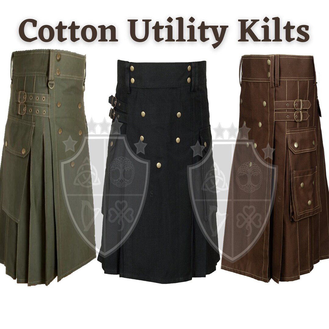 Handmade Scottish Utility Kilt, Cotton Working Kilt With Pockets – Scottish Tactical Cargo Kilt ...
