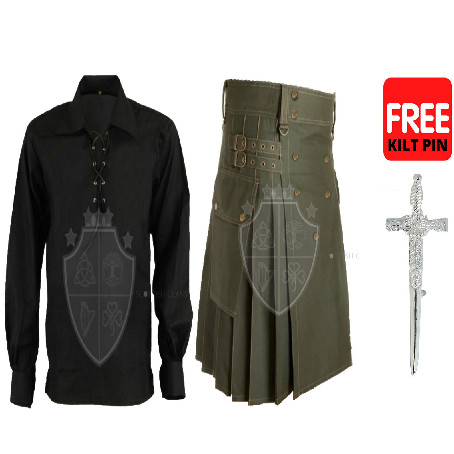 Customize Scottish Utility Kilts for Men, Cotton Utility Kilts, Heavy Drilled Cotton Scottish ...