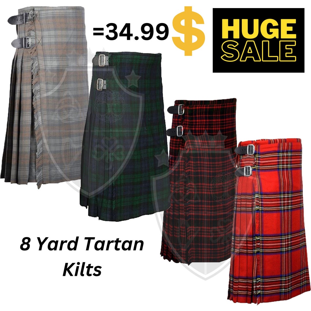 Scottish 8 Yard Tartan Kilts 8 Yard Kilts for Men Premium 8 Yard Tartan Kilts for Men Scotland ...