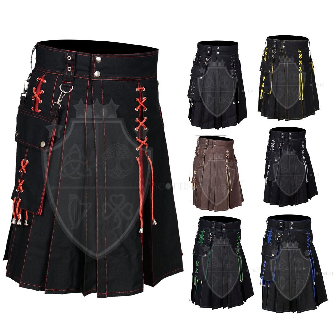 Scottish Utility Kilts for Men Customize Scottish Kilt Heavy Drilled Cotton Fabric Scottish ...