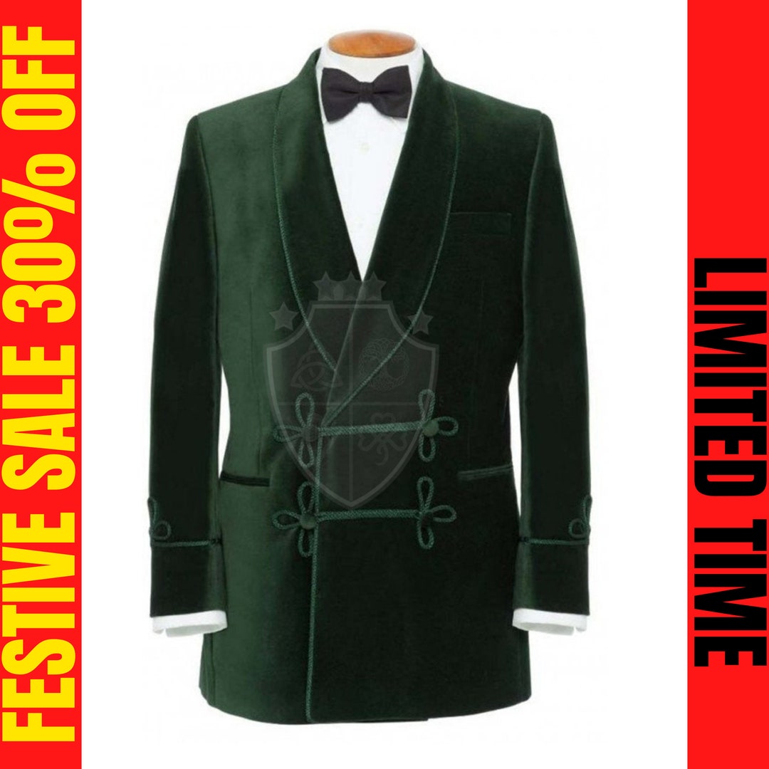 Smoking Jackets for Men Burgundy Velvet Quilted Dinner Robes Wedding ...