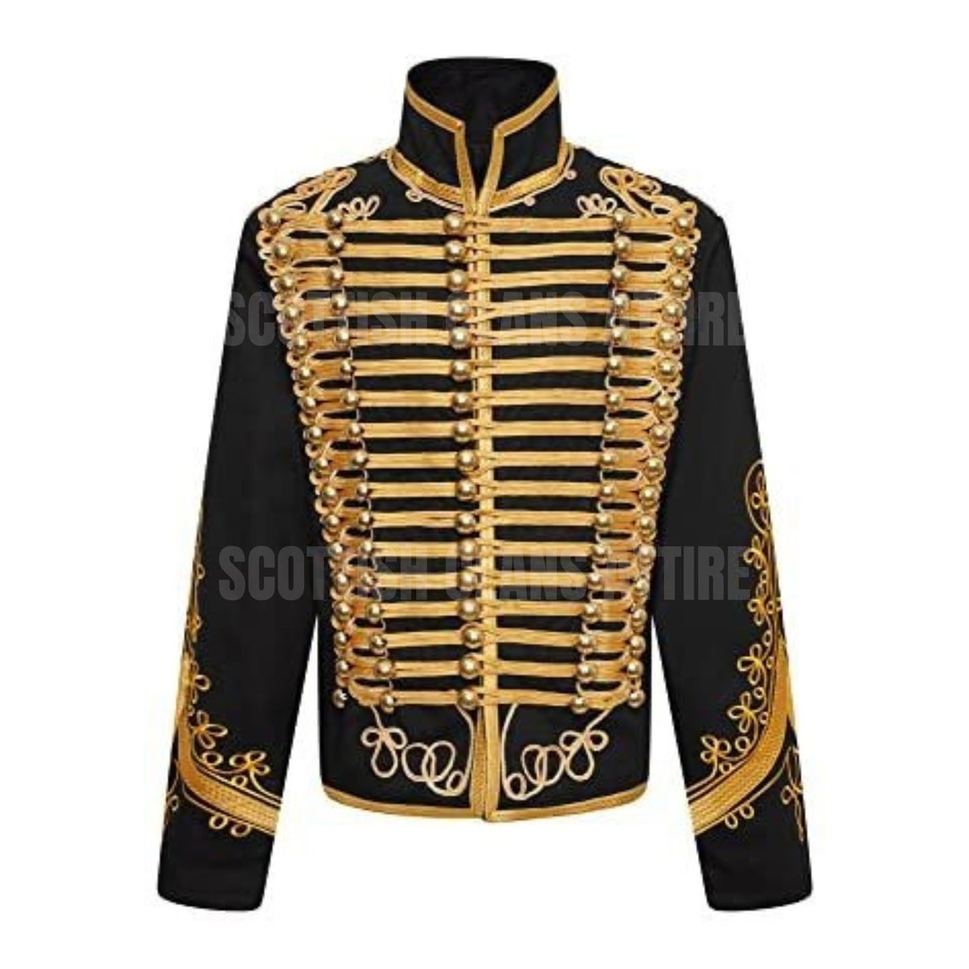 New Men Black Wool Napoleonic Hussar Jacket, 18th Century Hussar Jacket ...