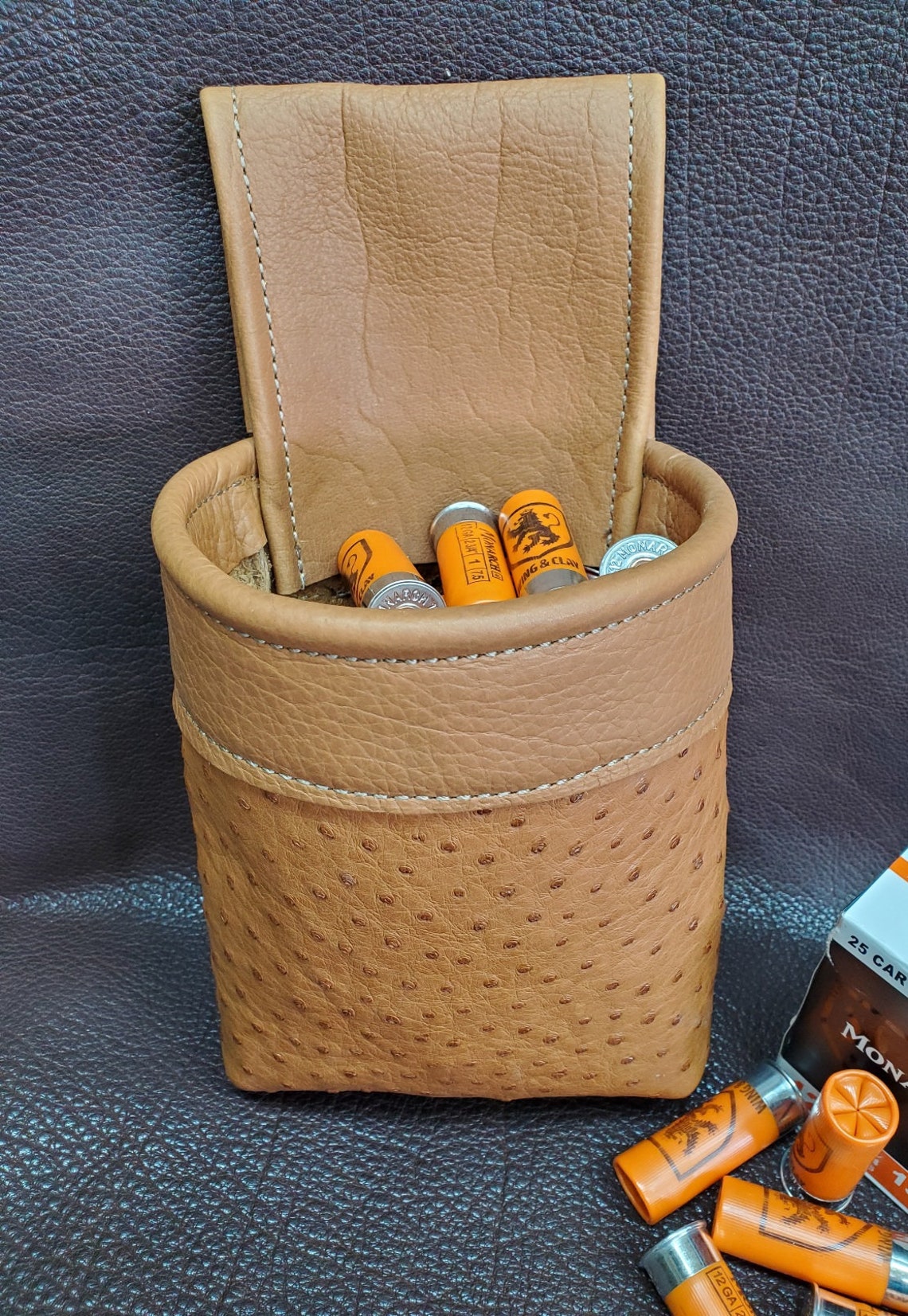 Shotgun Shell Bag Ostrich and Buffalo Leather Pouch Skeet, Sporting ...