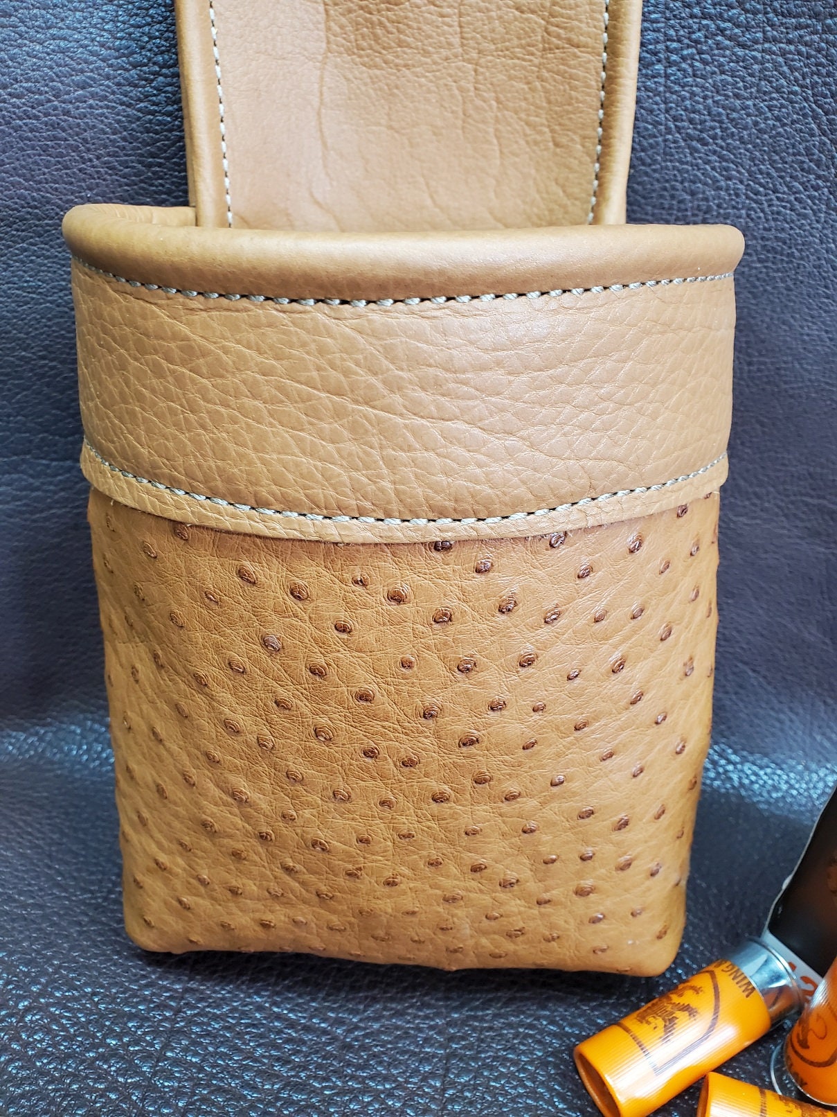 Shotgun Shell Bag Ostrich and Buffalo Leather Pouch Skeet, Sporting ...
