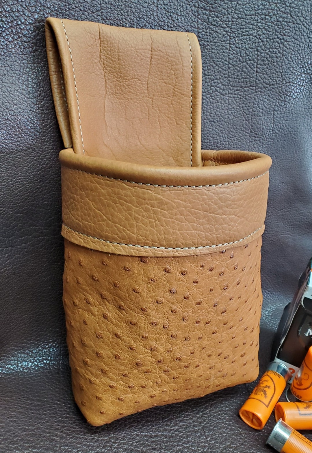 Shotgun Shell Bag Ostrich and Buffalo Leather Pouch Skeet, Sporting ...