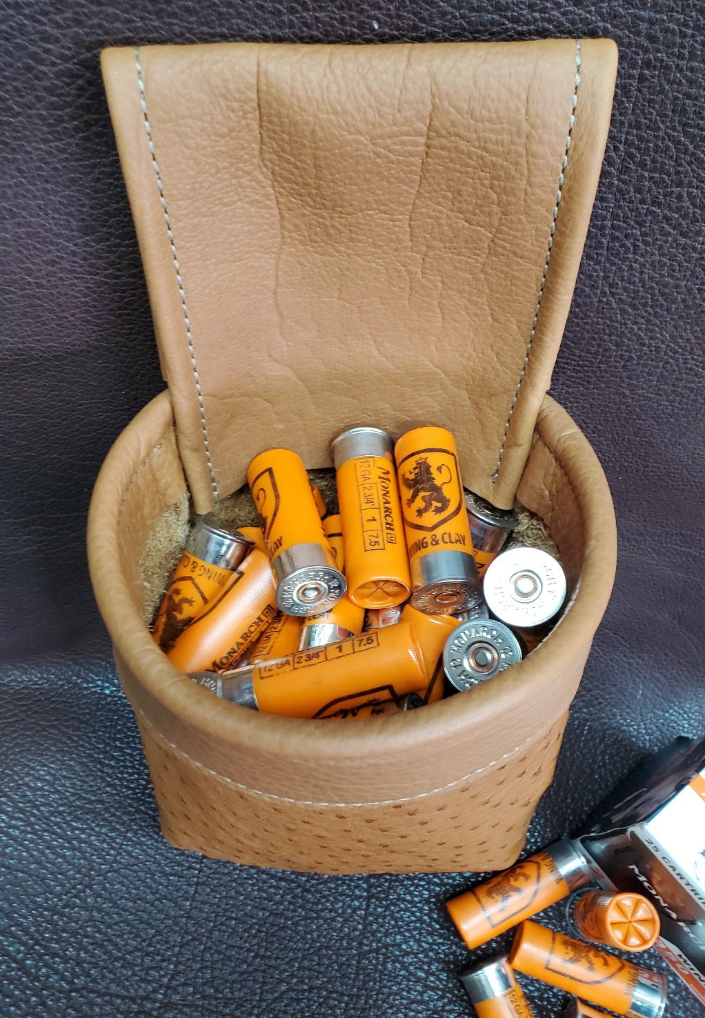 Shotgun Shell Bag Ostrich and Buffalo Leather Pouch Skeet, Sporting ...