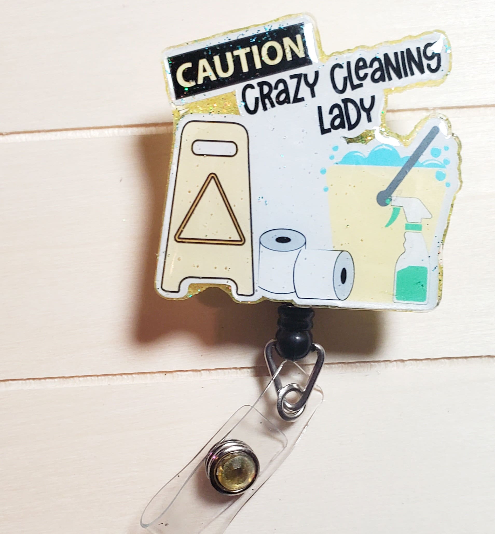 Caution Crazy Cleaning Lady, Evs Badge Holder - Etsy