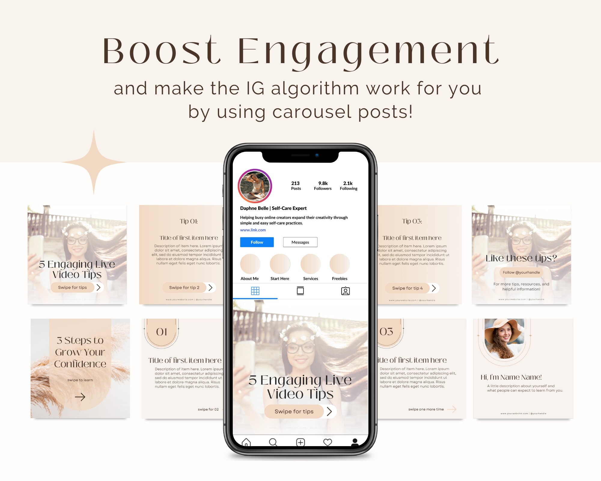 Peachy Boho Instagram Template With Instagram Stories, Spiritual ...