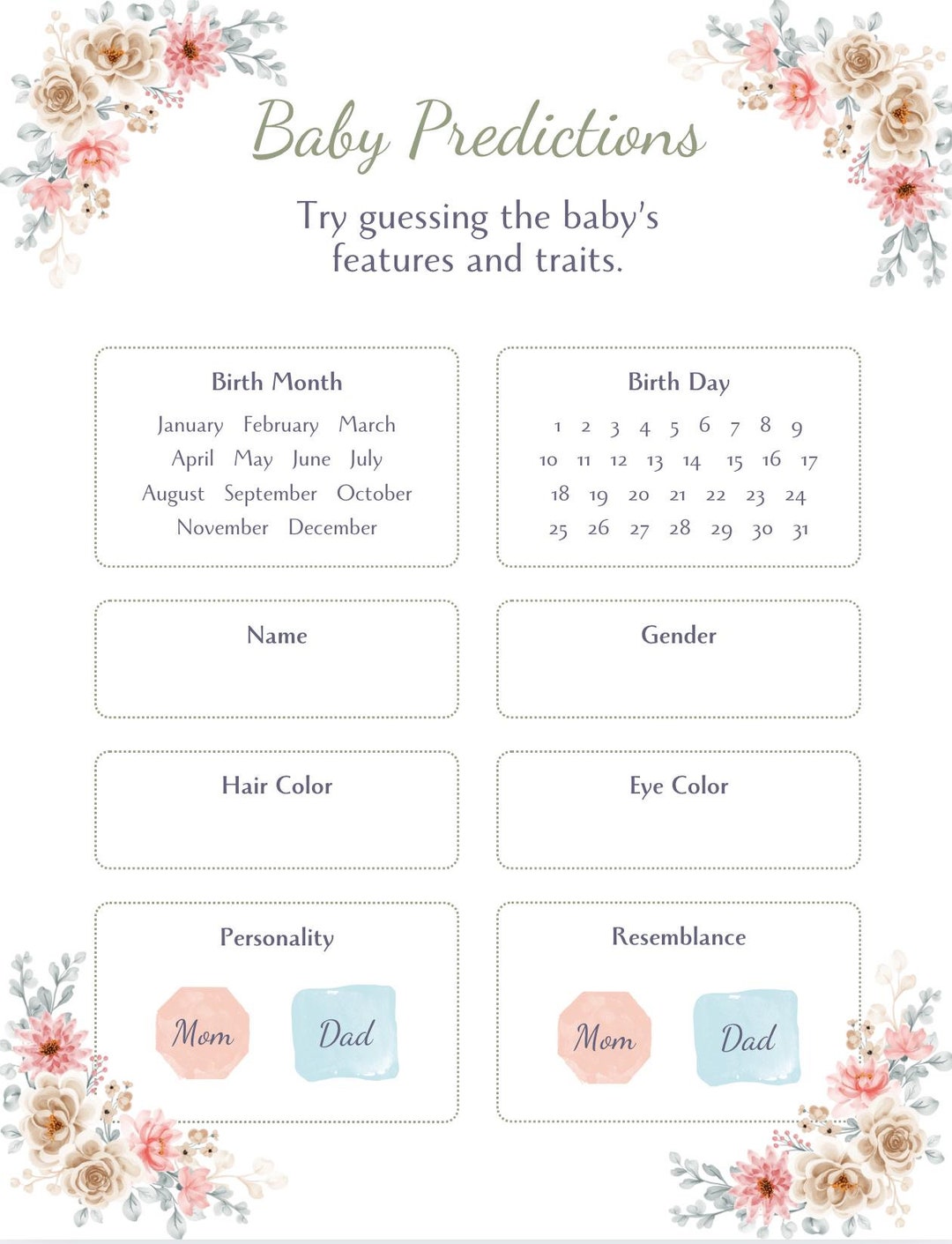 Floral Themed Baby Shower Games - Etsy