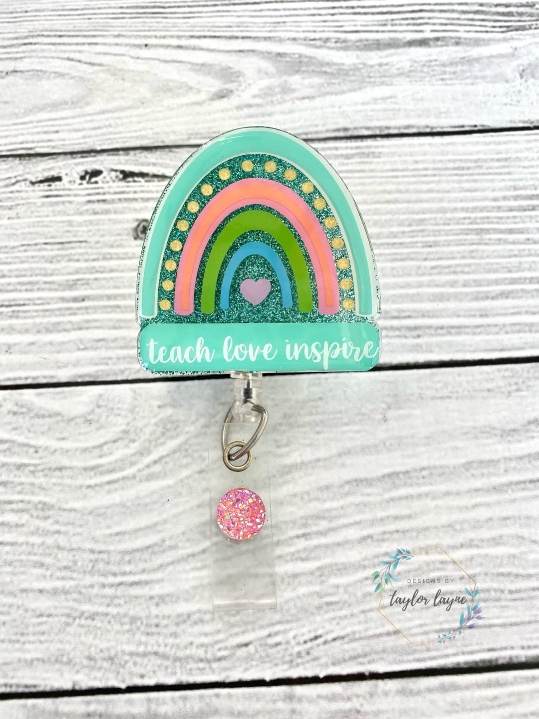 Teach Love Inspire Badge Reel - Teacher Badge Reel - Teacher Gift ...