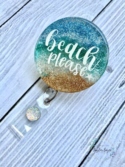 Beach Please Badge Reel Beach Badge Reel Cute Summer Badge - Etsy