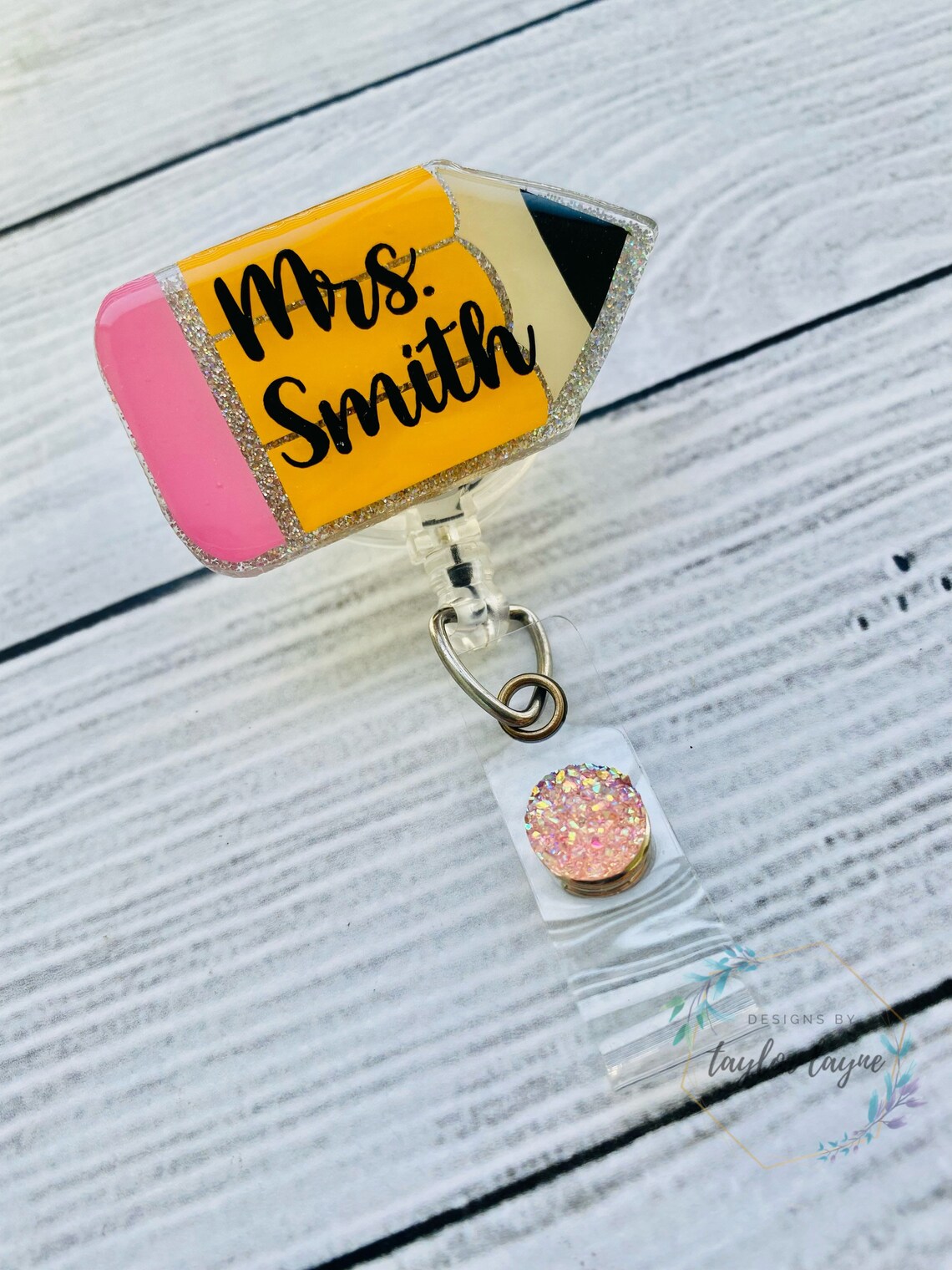 Pencil With Teachers Name Badge Reel Teacher Badge Reel - Etsy