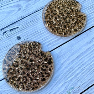 Leopard Print Acrylic Auto Coasters Animal Print Car Coaster Glitter ...