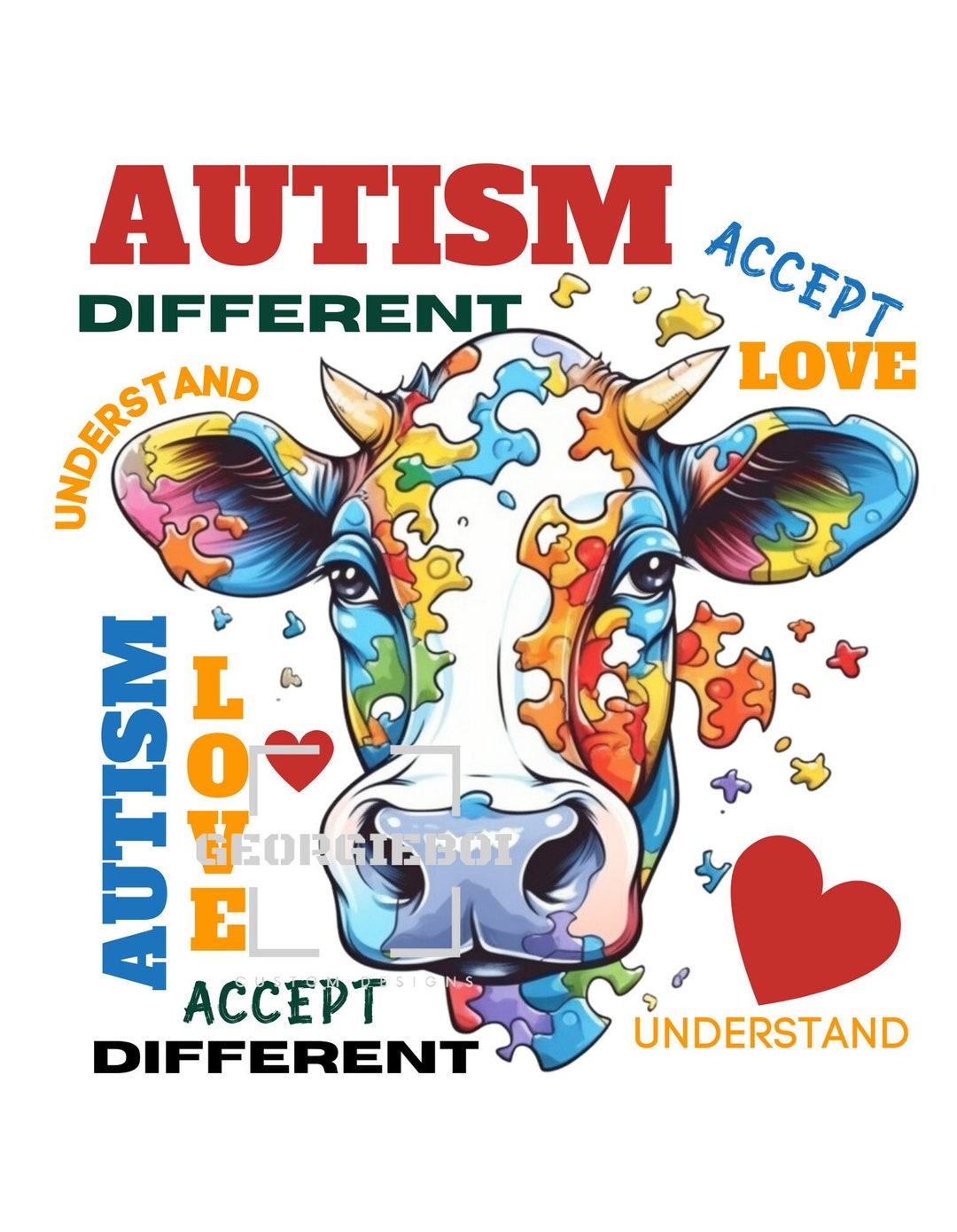 Autism Awareness - Cow 4 Version - Transparent PNG Instant Download - Etsy