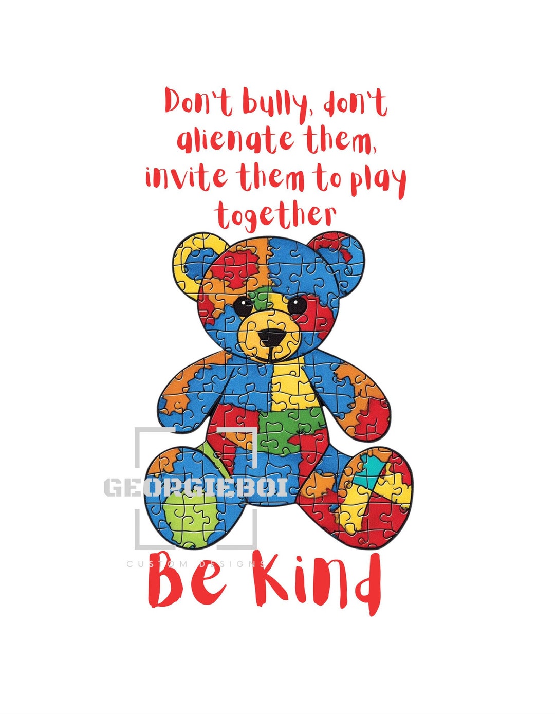 Autism Awareness - Bear 1 Be Kind Version - Transparent PNG Instant ...