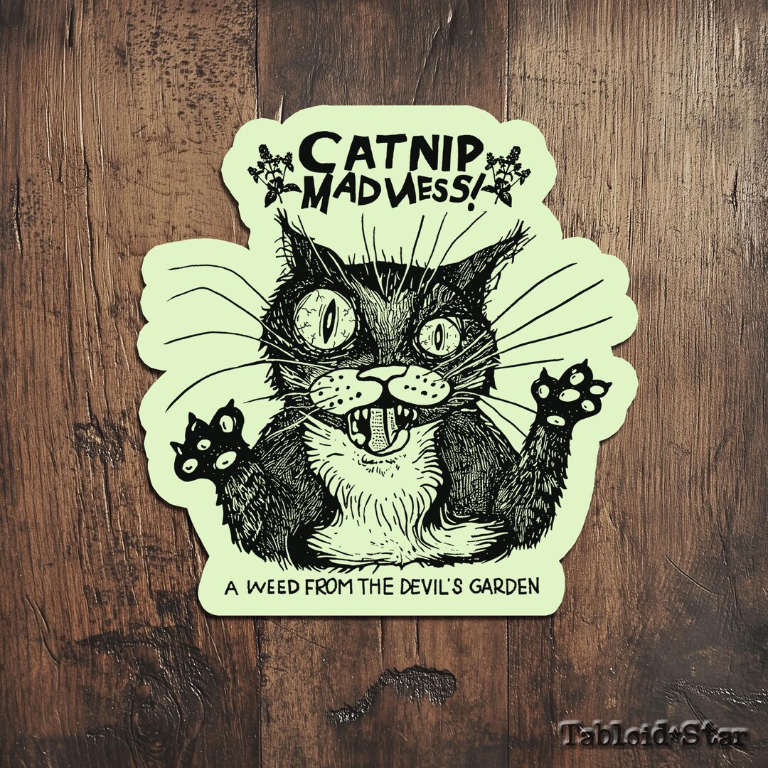 Catnip Madness Sticker, Funny Cat Sticker, Meme Sticker, Funny Animal ...