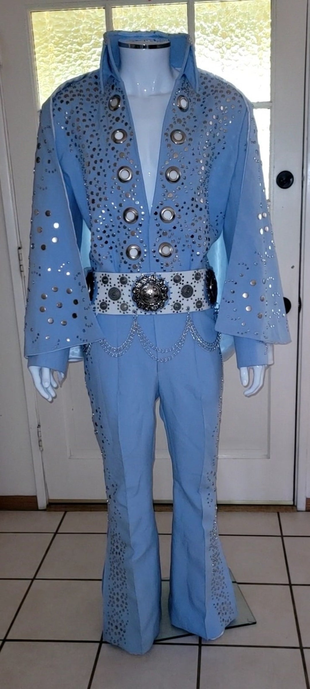 Elvis Presley Reproduction Powder Blue Jumpsuit, Belt and Cape as Worn ...