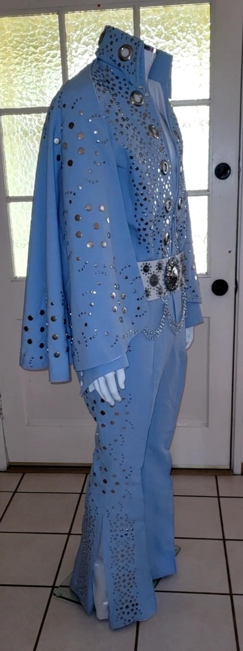 Elvis Presley Reproduction Powder Blue Jumpsuit, Belt and Cape as Worn ...