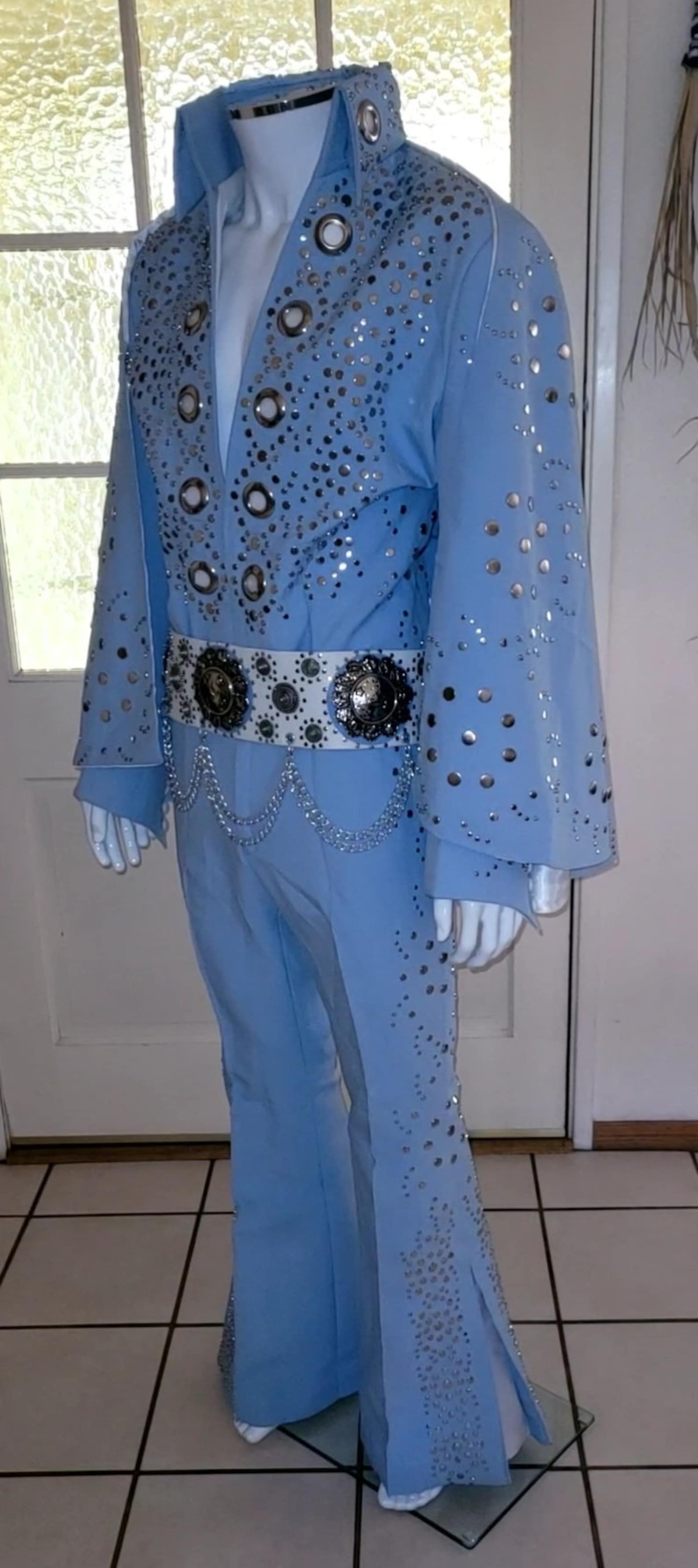 Elvis Presley Reproduction Powder Blue Jumpsuit, Belt and Cape as Worn ...
