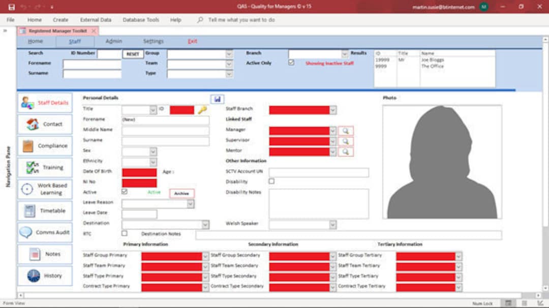Staff Records (appraisals, Reviews and Training) Access Database ...