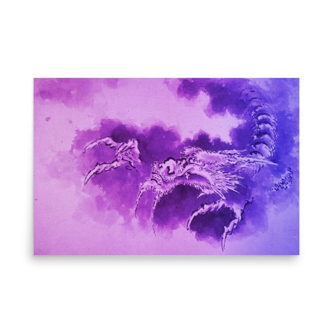 Purple Fantasy Art Print | Dragon Mist Art | Vintage Japanese Art Style ...
