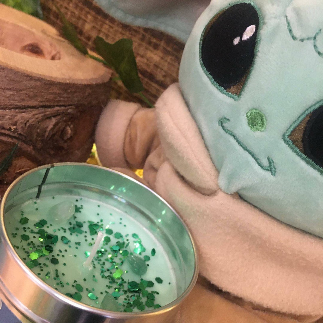 Handmade the Child Baby Yoda Candle Green Crystals Glitter Mandalorian ...