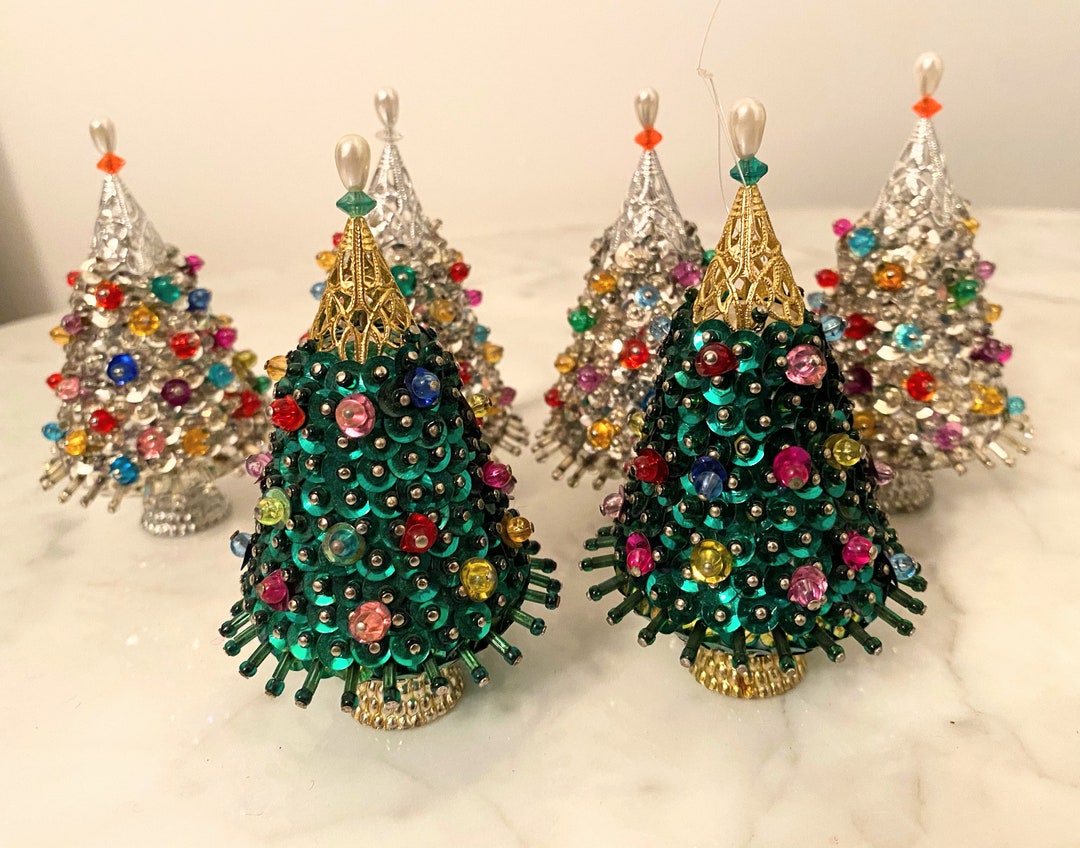 Vintage Push Pin and Sequin Tree Christmas Ornament - Etsy UK