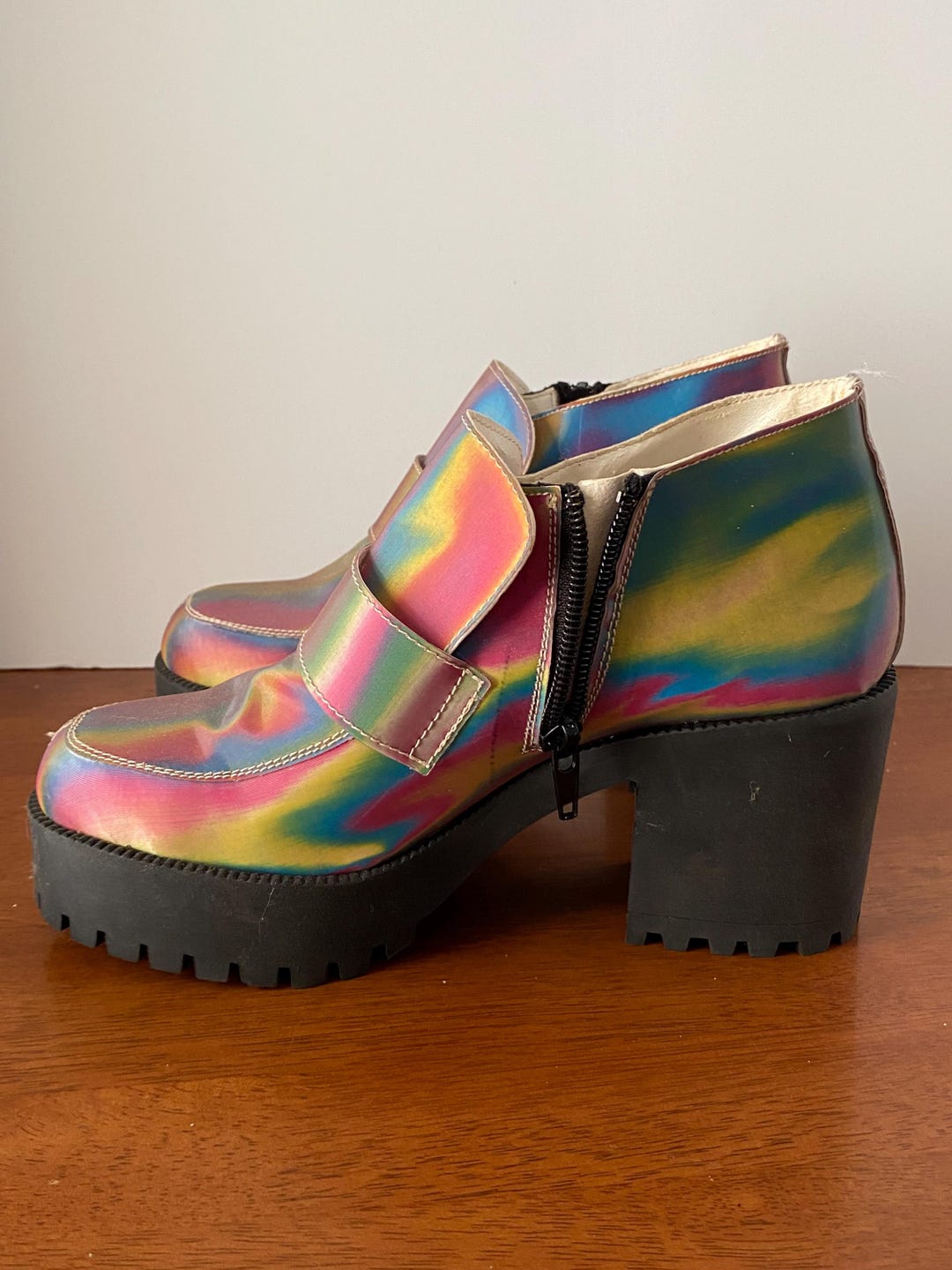 90's Vintage Hologram Rainbow Chunky Platform Chunky Loafers With Tread ...