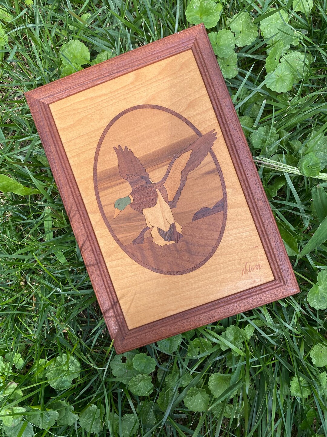 Vintage Hudson River Inlay Marquetry Wood Framed Artwork of Duck - Jeff ...